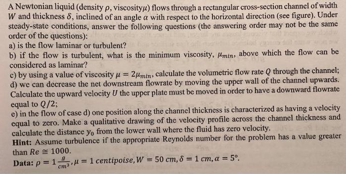 Solved A Newtonian liquid (density ρ, viscosity μ ) flows | Chegg.com