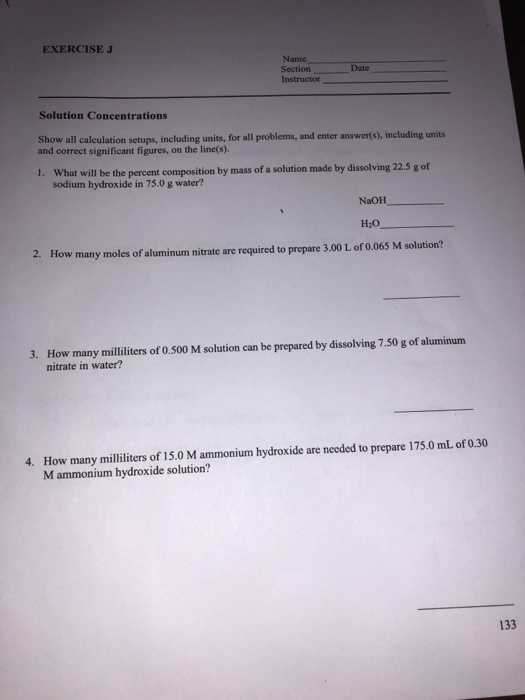 Solved EXERCISE J Name Section Instructor Date Solution | Chegg.com