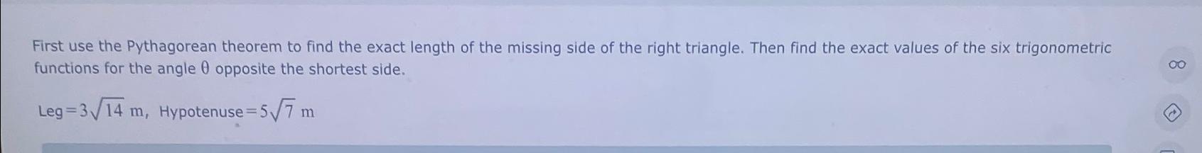 Solved First use the Pythagorean theorem to find the exact | Chegg.com