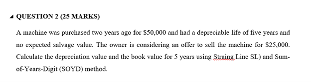 Solved 4 ﻿QUESTION 2 (25 ﻿MARKS)A machine was purchased two | Chegg.com