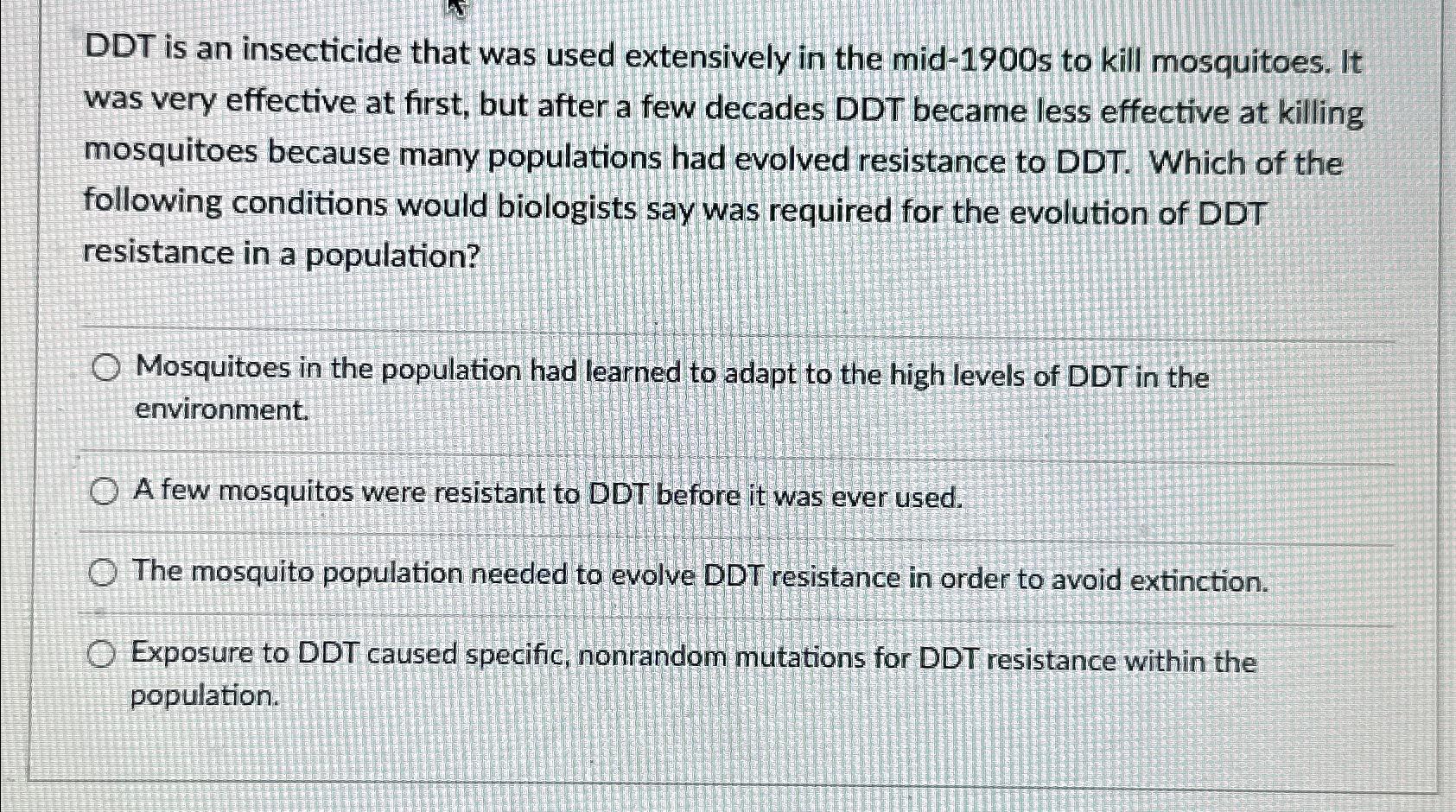 Solved DDT is an insecticide that was used extensively in | Chegg.com