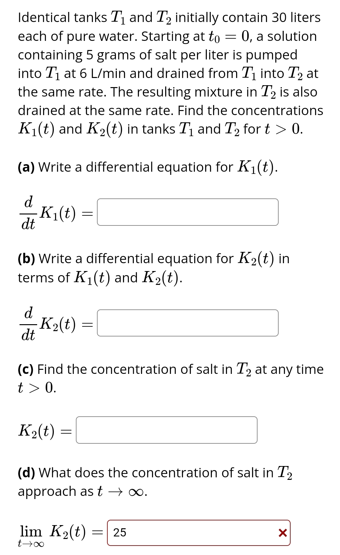 Solved Identical tanks T1 ﻿and T2 ﻿initially contain 30 | Chegg.com
