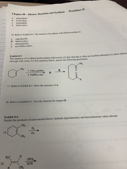 Solved Worksheet 10 apter 08-Alkenes: Reactions and | Chegg.com