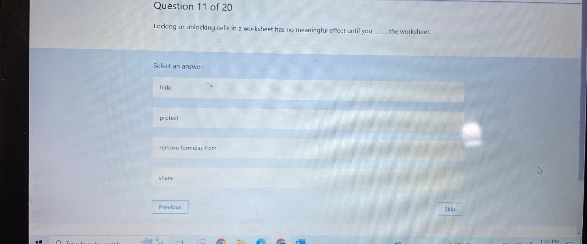Solved Question 11 ﻿of 20Locking or unlocking cells in a | Chegg.com