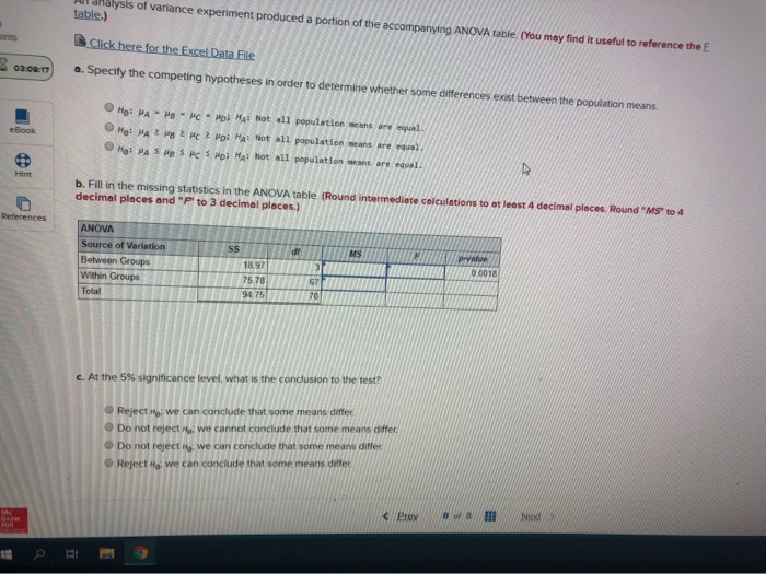 Solved Exercise 10-45 Algo An analysis of variance | Chegg.com