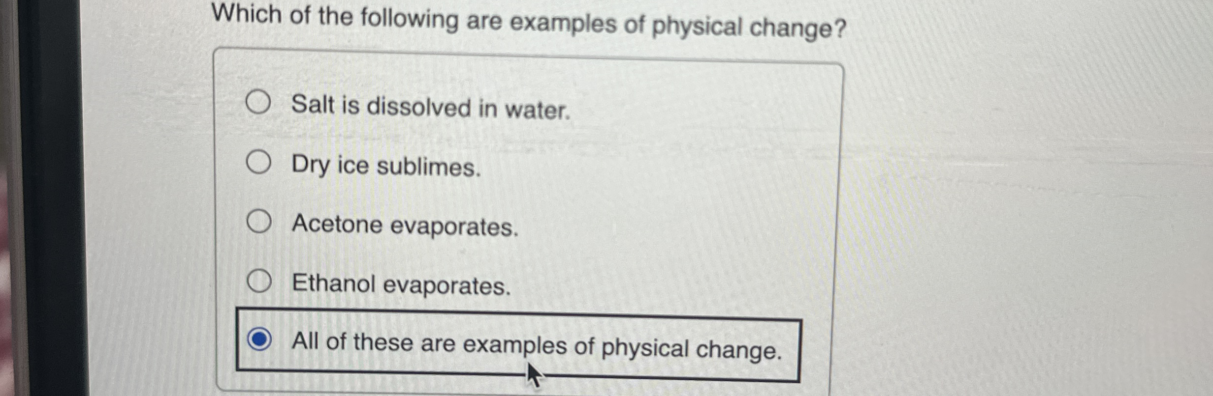 Solved Which of the following are examples of physical | Chegg.com