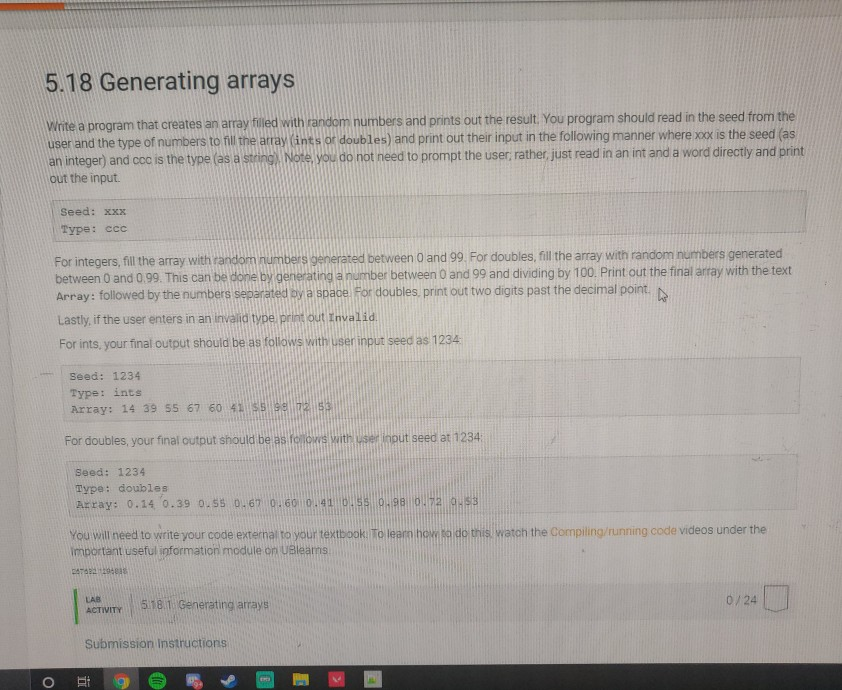 Solved 518 Generating Arrays Write A Program That Creates 