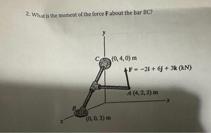 Solved 2. What is the moment of the force F about the bar BC | Chegg.com