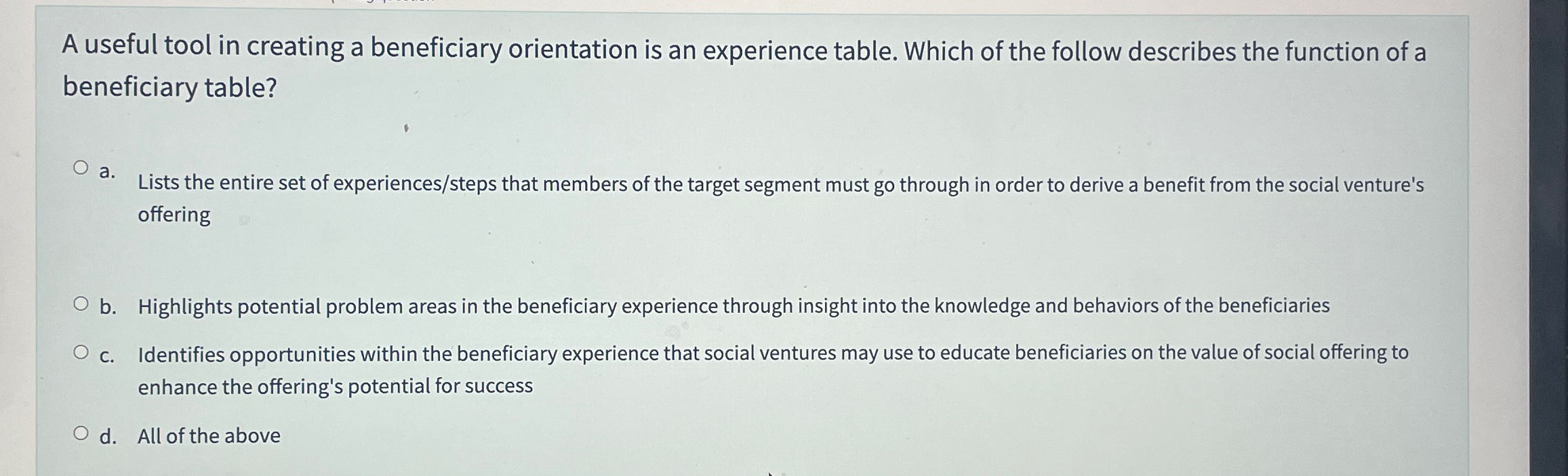 Solved A useful tool in creating a beneficiary orientation | Chegg.com
