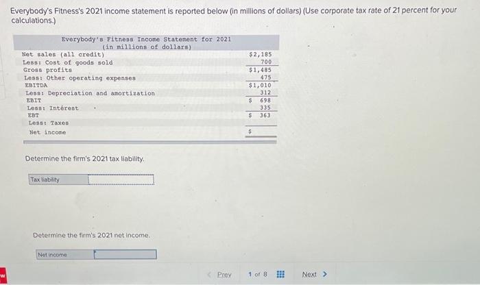 Solved Everybody's Fitness's 2021 income statement is | Chegg.com