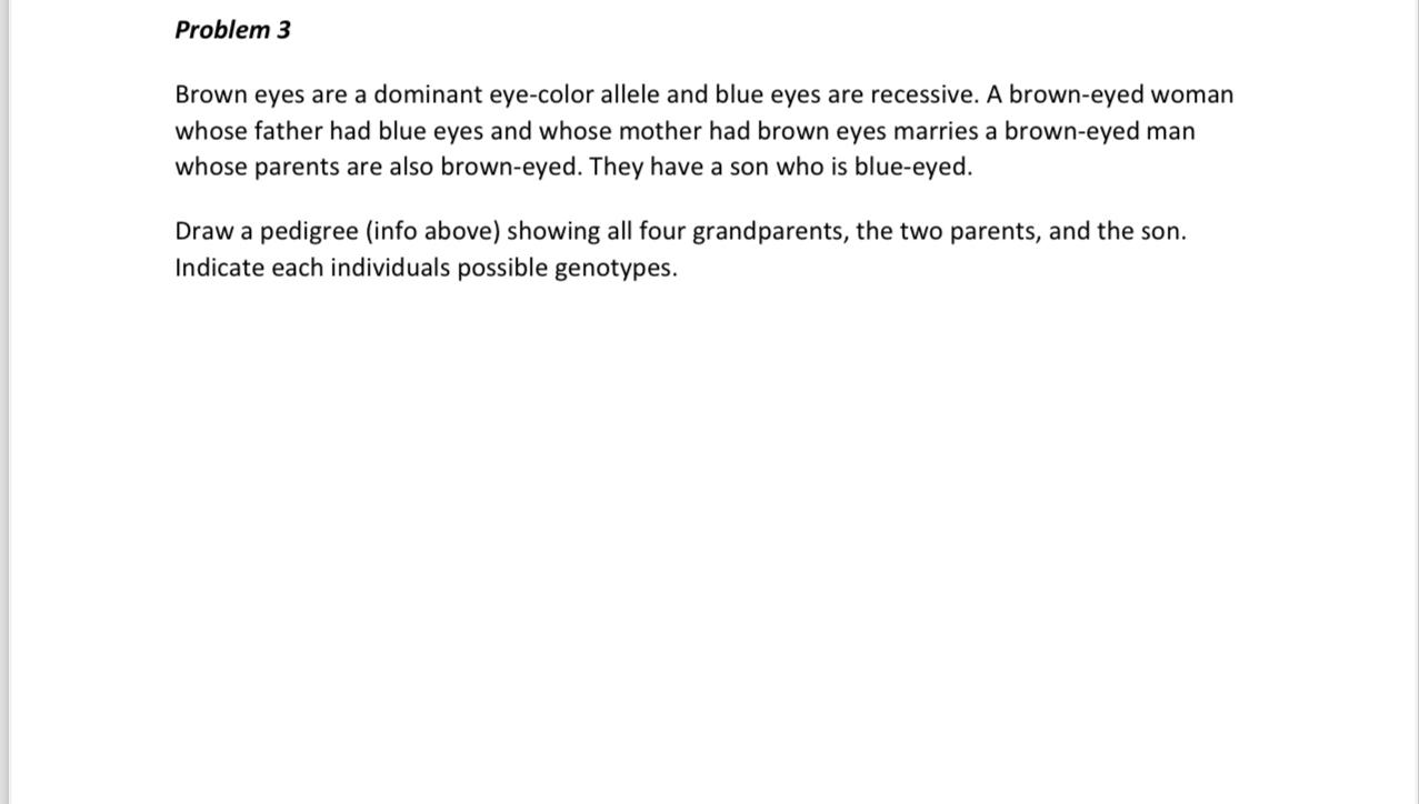 Solved Problem 3Brown eyes are a dominant eye-color allele | Chegg.com