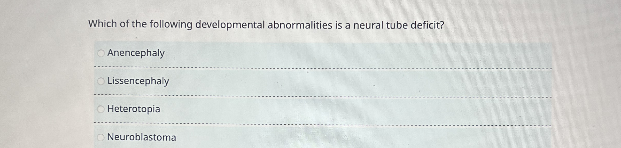 Solved Which of the following developmental abnormalities is | Chegg.com
