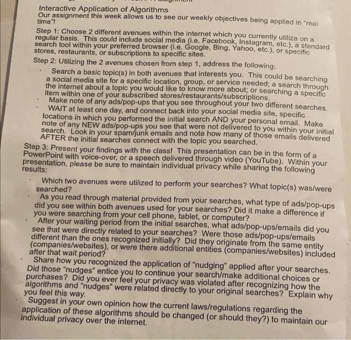 Solved Interactive Application of Algorithms Our assignment | Chegg.com