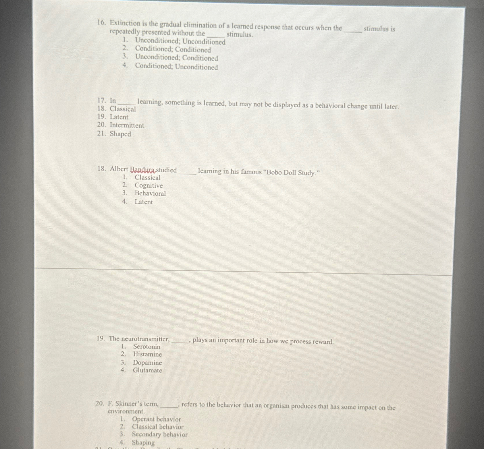 Solved Extinction is the gradual elimination of a learned | Chegg.com