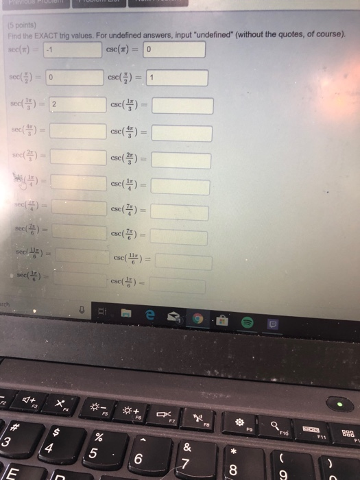 Solved evious POUIB (5 points) Find the EXACT trig values. | Chegg.com