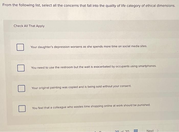 Solved From the following list, select all the concerns that | Chegg.com