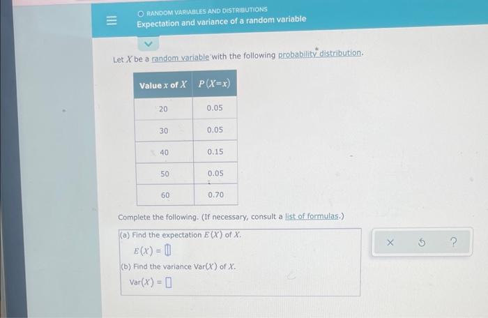 Solved E O RANDOM VARIABLES AND DISTRIBUTIONS Expectation | Chegg.com