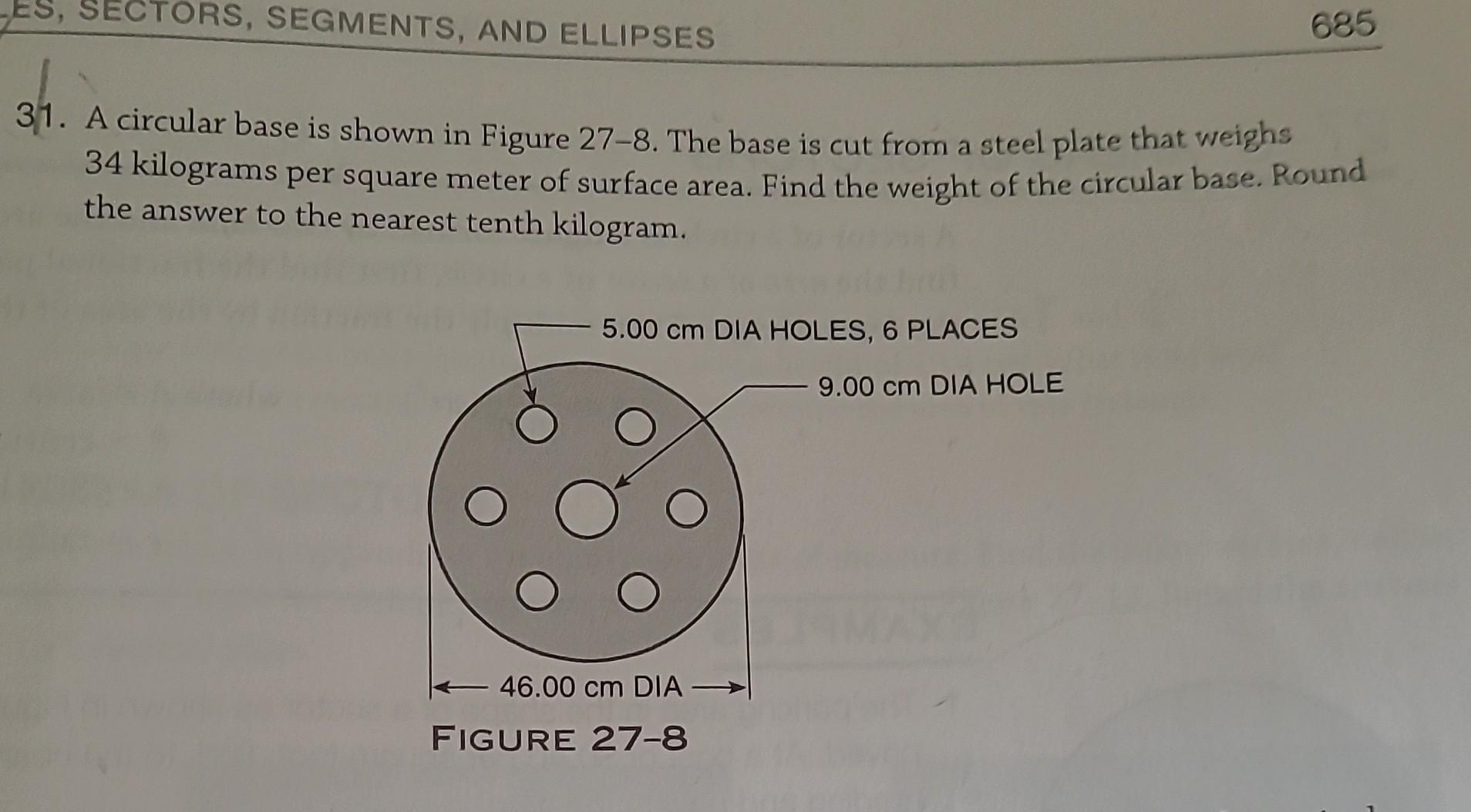 Solved 31. A circular base is shown in Figure 27−8. The base | Chegg.com