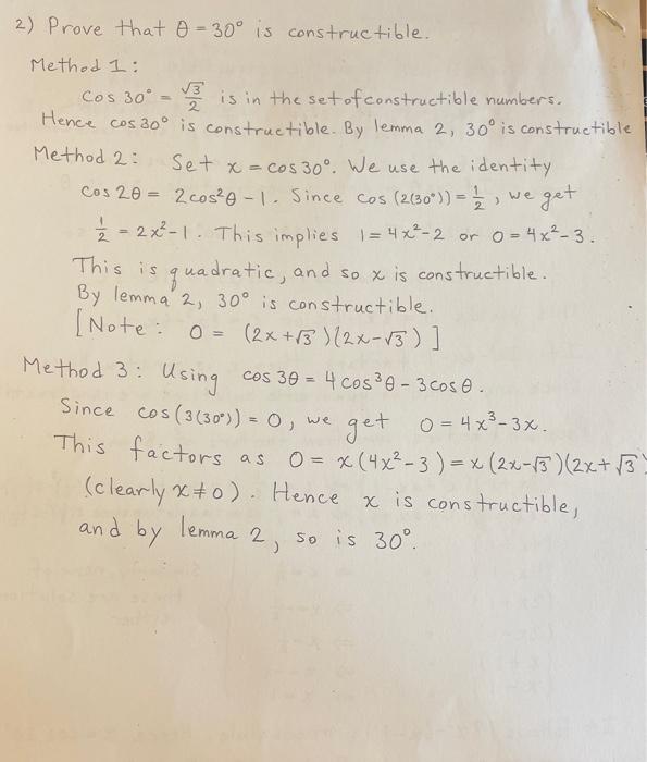 1) Write the definition of a constructible number. a | Chegg.com