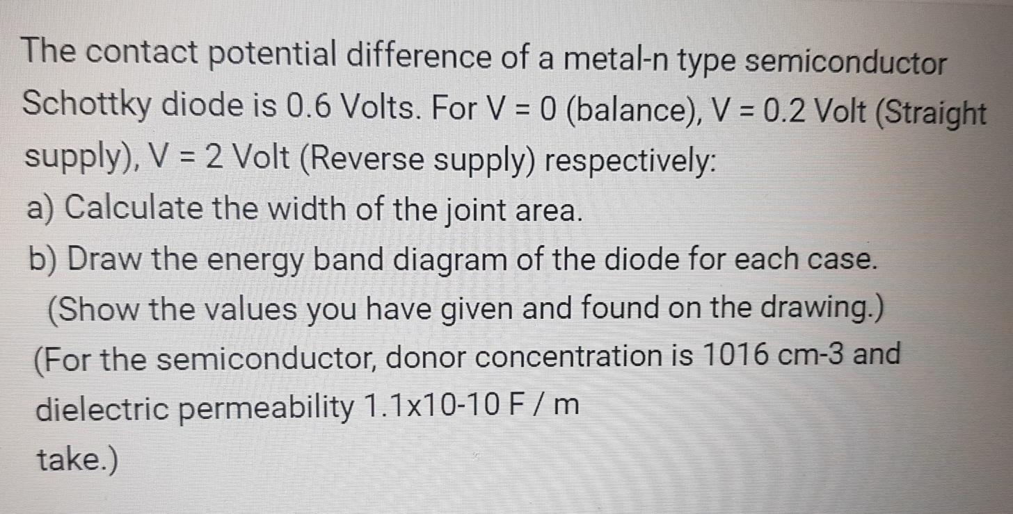 Solved The contact potential difference of a metal-n type | Chegg.com