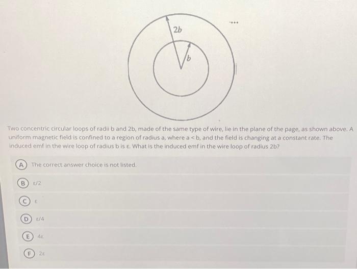 Solved Two concentric circular loops of radii b and \\( 2 | Chegg.com