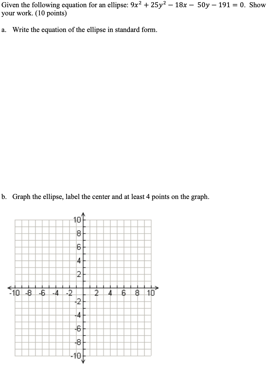Solved - Given the following equation for an ellipse: 9x2 + | Chegg.com