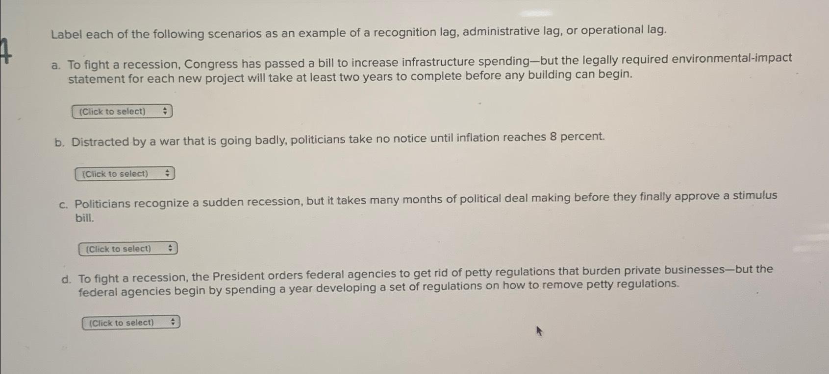 Solved Label each of the following scenarios as an example | Chegg.com