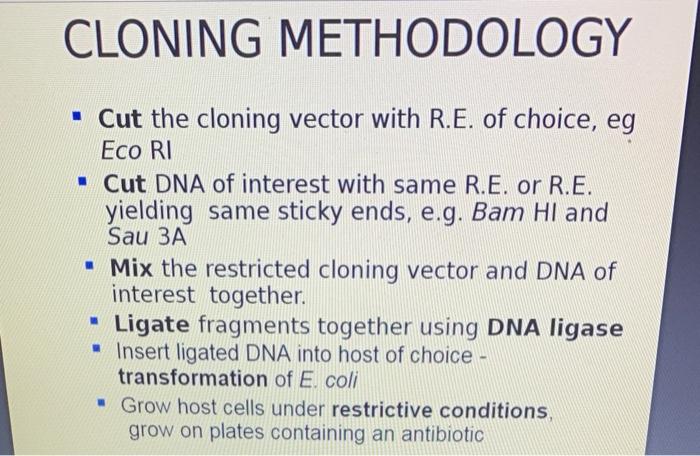 Solved 1. Among those cloning strategies described into the | Chegg.com