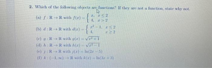 Solved 2. Which of the following objects arc functions? If | Chegg.com