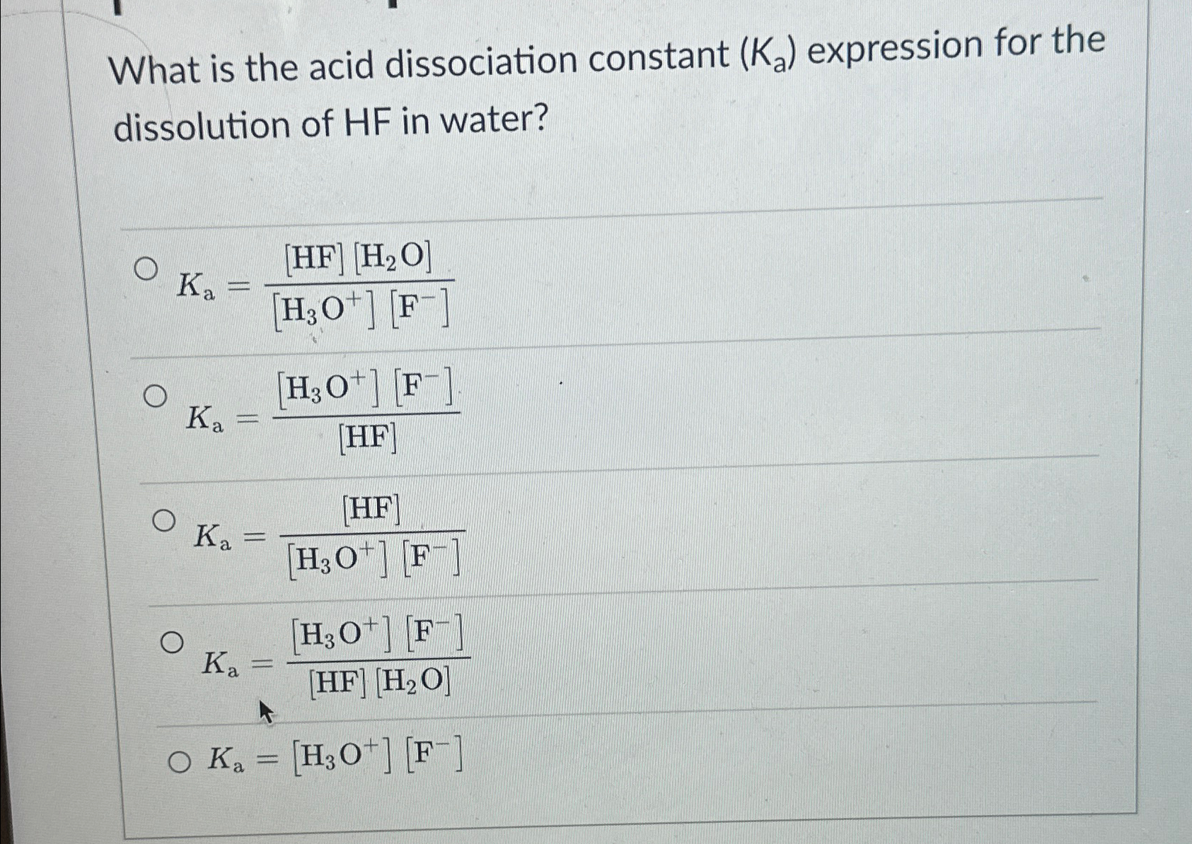 Solved What is the acid dissociation constant (Ka) | Chegg.com