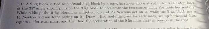 Solved E1: A 9 kg block is tied to a second 5 kg block by a | Chegg.com