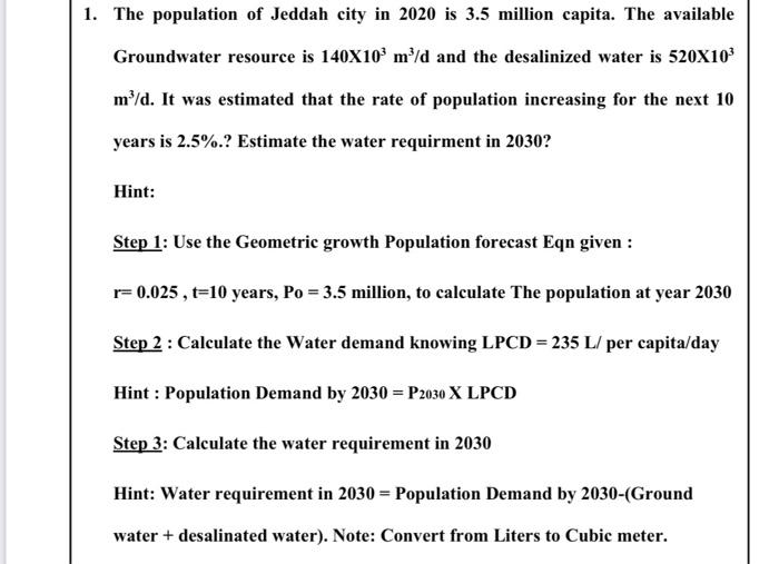 Solved The population of Jeddah city in 2020 is 3.5 million | Chegg.com