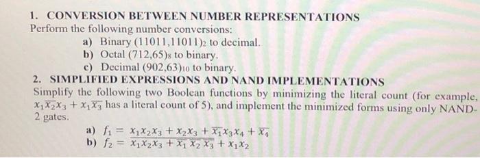 Solved 1. CONVERSION BETWEEN NUMBER REPRESENTATIONS Perform | Chegg.com