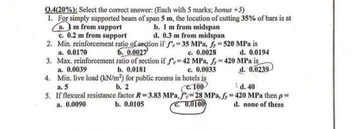 Solved Q.4(20\%): Select the correct answer: (Each with 5 | Chegg.com