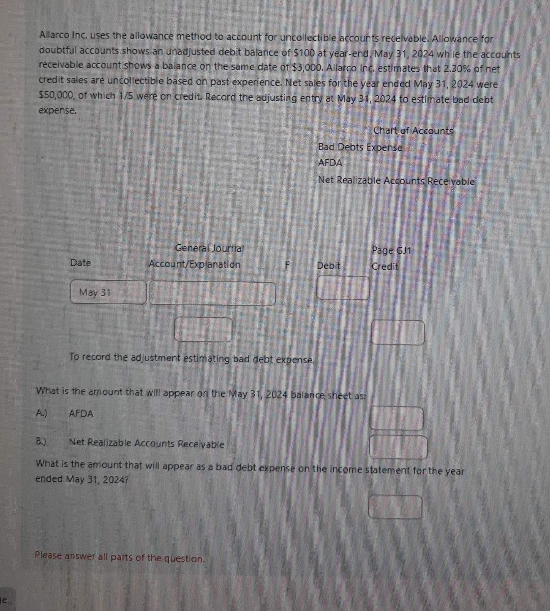 Solved Allarco Inc, uses the allowance method to account for | Chegg.com