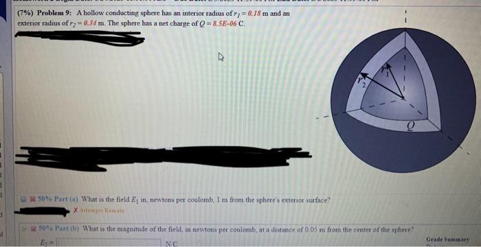 Solved (7\%) Problem 9: A hollow conducting sphere has an | Chegg.com