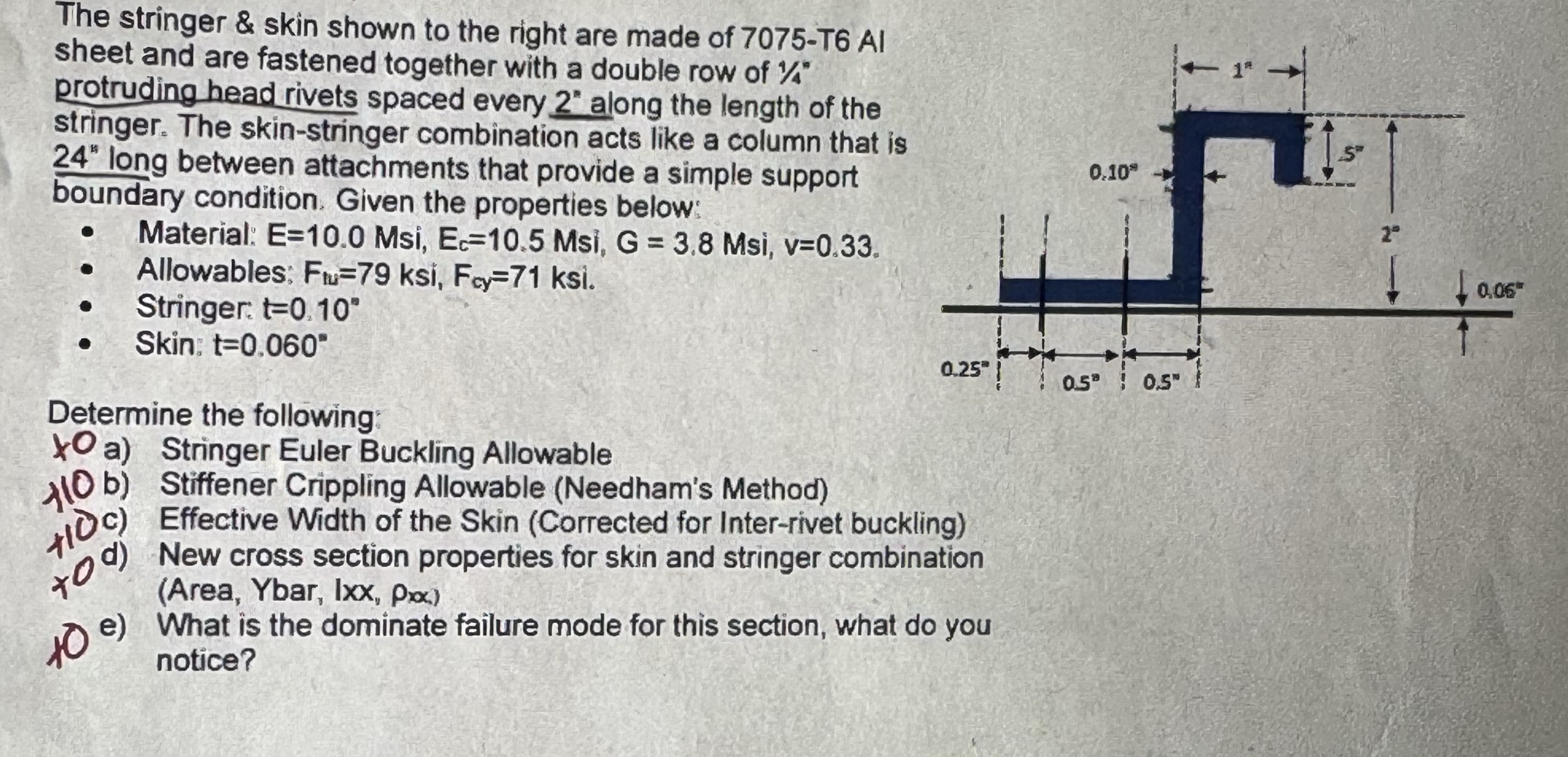 Solved The stringer & skin shown to the right are made of | Chegg.com