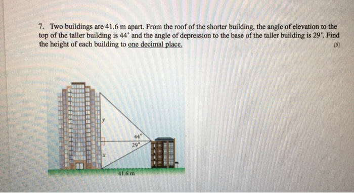 Solved 7. Two buildings are 41.6 m apart. From the roof of | Chegg.com