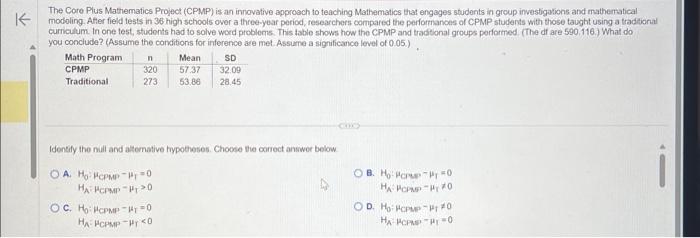 Solved The Core Plus Mathematics Project (CPMP) is an | Chegg.com