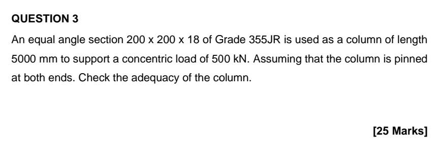 Solved An equal angle section \\( 200 \\times 200 \\times 18 | Chegg.com