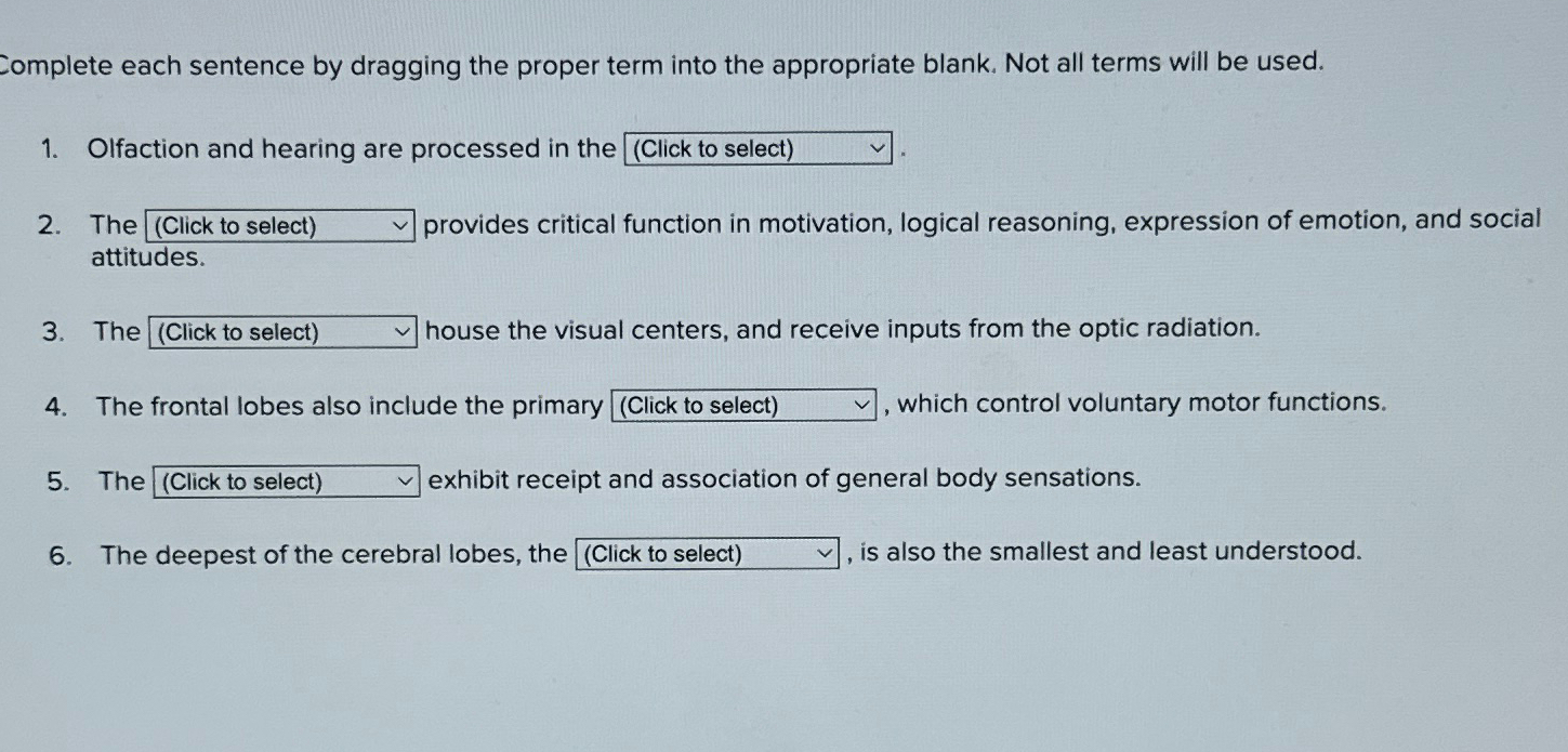 Solved Complete each sentence by dragging the proper term | Chegg.com