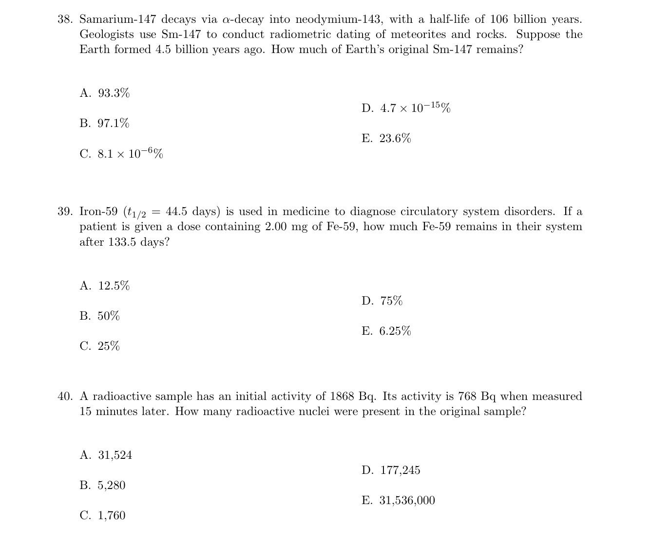 Solved Samarium-147 ﻿decays via α-decay into neodymium-143, | Chegg.com