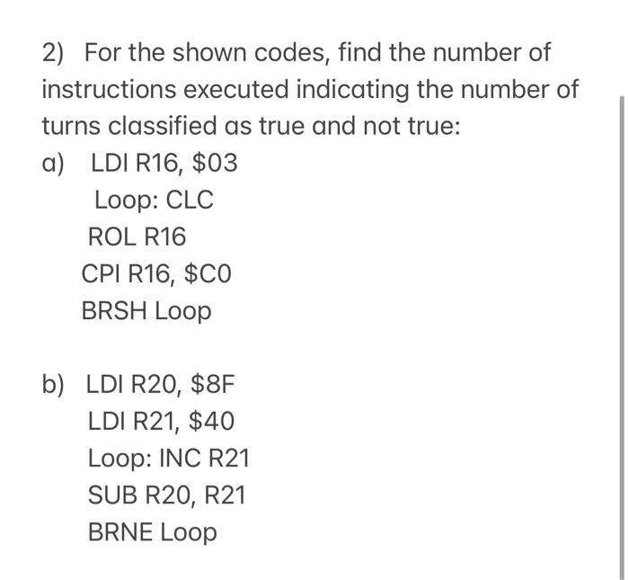 Solved 2) For the shown codes, find the number of | Chegg.com