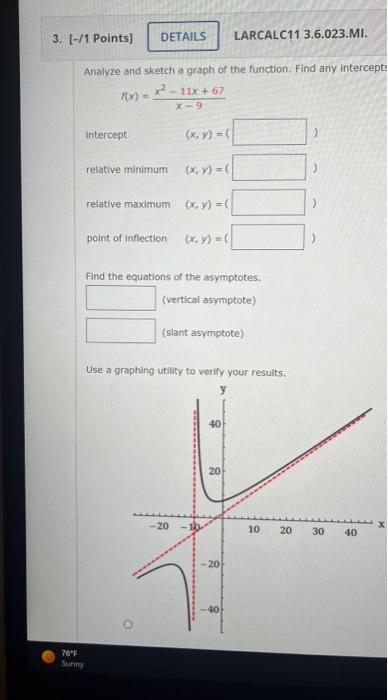 Solved Analyze and sketch a graph of the function. Find any | Chegg.com