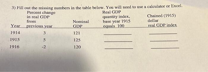 Solved 3) Fill out the missing numbers in the table below. | Chegg.com