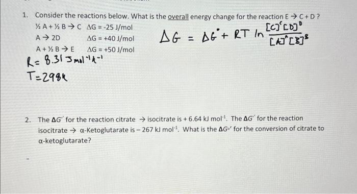 Solved 1. Consider the reactions below. What is the overall | Chegg.com
