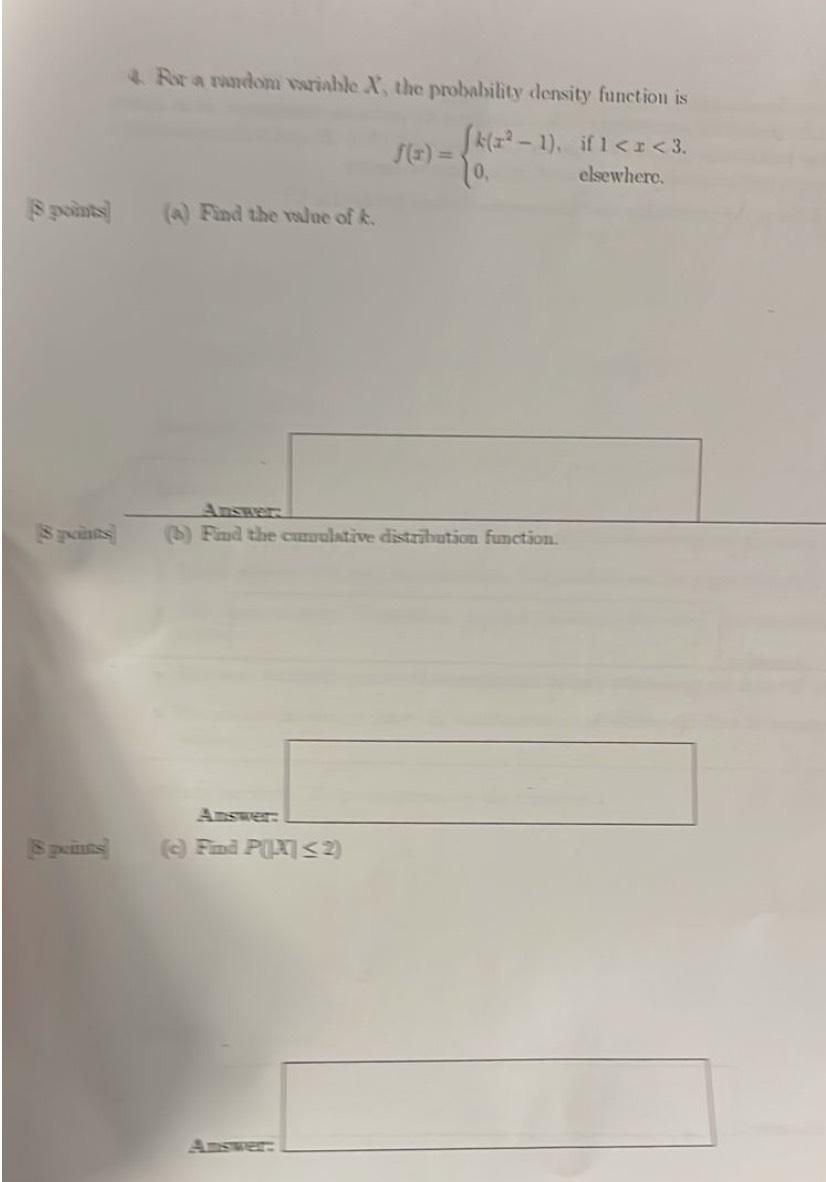 Solved Ror a random veriable x, ﻿the probability density | Chegg.com