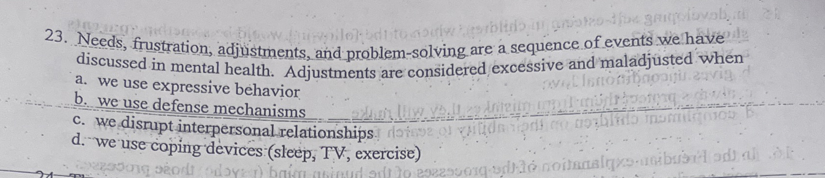 Solved Needs, frustration, adjustments, and problem-solving | Chegg.com