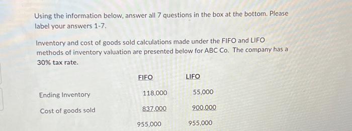 Solved Using the information below, answer all 7 questions | Chegg.com