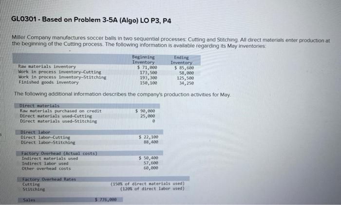 Solved GL0301 - Based on Problem 3-5A (Algo) LO P3, P4 | Chegg.com